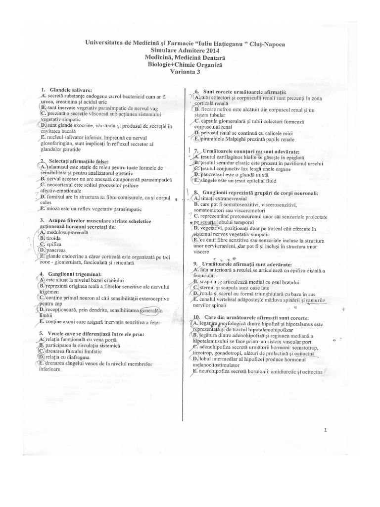 Subiect + Barem Simulare Cluj 2014 | PDF