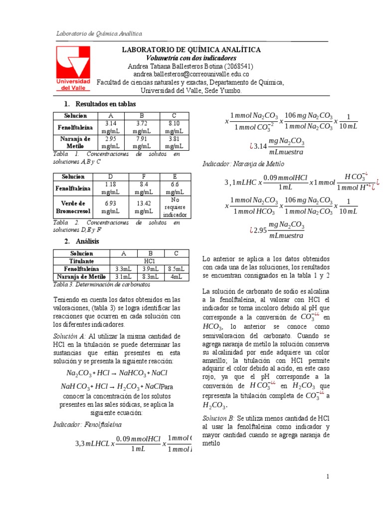 Valoracion Con Dos Indicadores | PDF | Valoración | Química