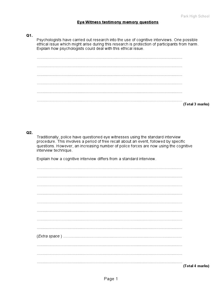 Eyewitness Testimony Research Questions | PDF | Witness | Cognition