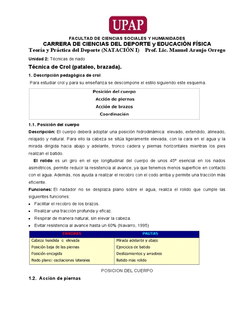 Técnica de Crol en Natación | PDF | Codo | Nadando