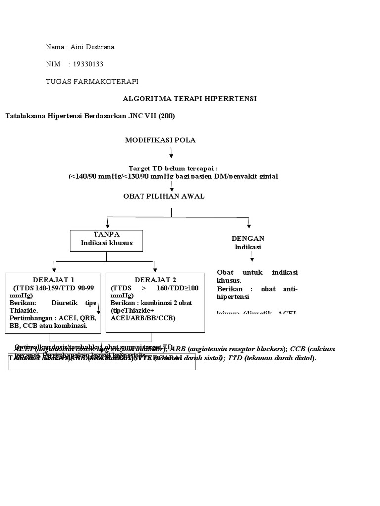 Aini Destirana - 19330133 - Tugas Farmakoterapi 2 - Algoritma Terapi Hipertensi | PDF