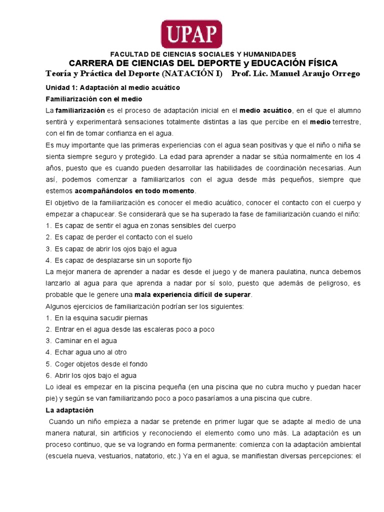 1 - Adpatación Al Medio Acuático | PDF | Respiración | Nadando