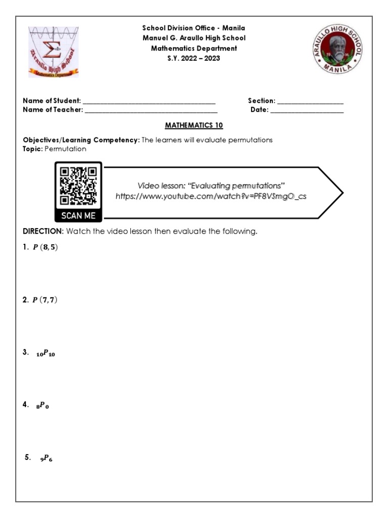 Worksheet 3 - Evaluating Permutations | PDF