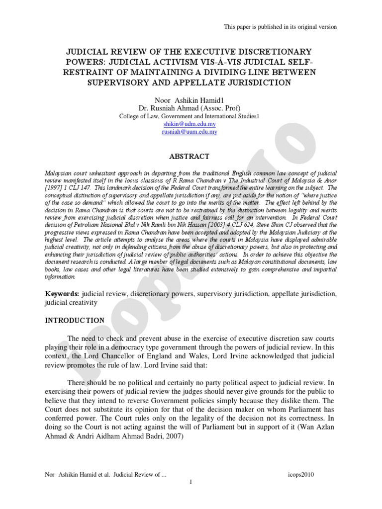 The Judicial Review of Executive Discretionary in Malaysia | PDF ...
