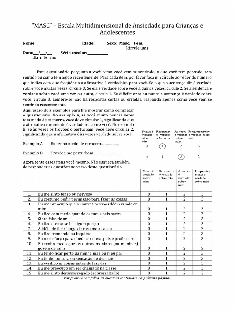 MASC - Escala de Ansiedade - Masc-8a19anos | PDF