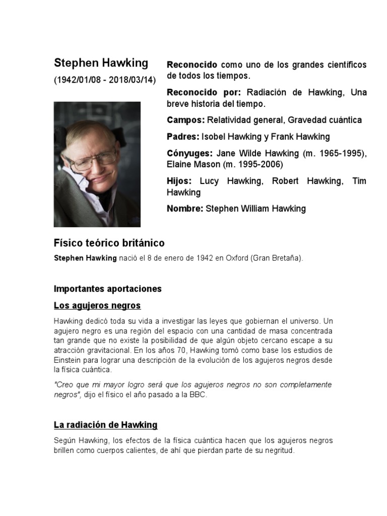 Biografia de Stephen Hawking | PDF