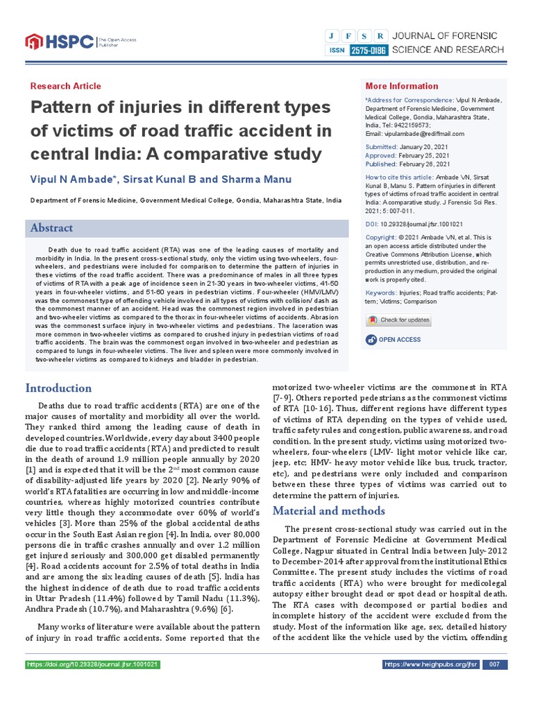 Pattern of Injuries in Different Types of Victims of Road Traffi C ...