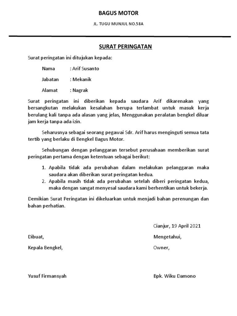 Surat Peringatan Kerja | PDF