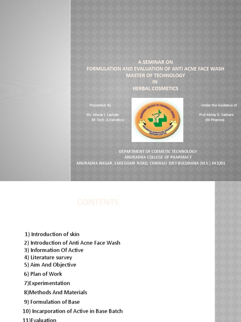 A Seminar On Final Thesis Anti Acne Face Wash | PDF | Pimple | Chemistry