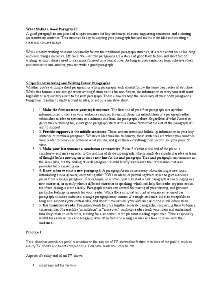 Paragraph Writing | PDF | Paragraph | Experience