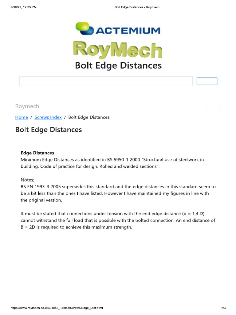 Bolt Edge Distances Roymech | PDF