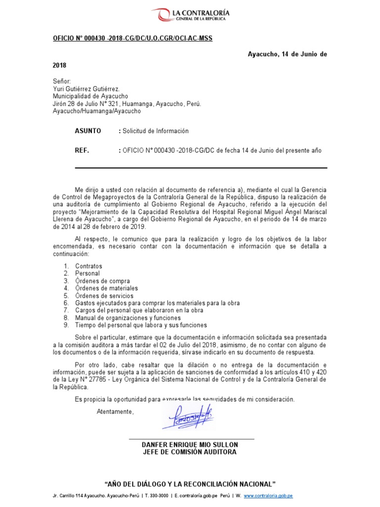 OFICIO DE SOLICITUD DE INFORMACION | PDF