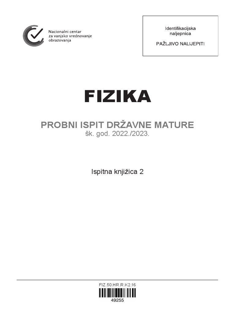 Fizika: Probni Ispit Državne Mature | PDF