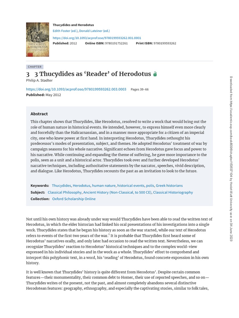 3 Thucydides As Reader' of Herodotus | PDF | Classics