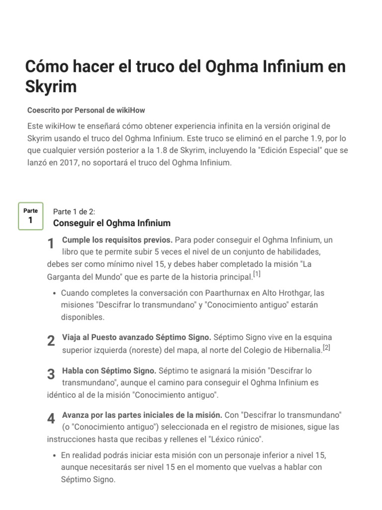 Cómo hacer el truco del Oghma Infinium en Skyrim | PDF