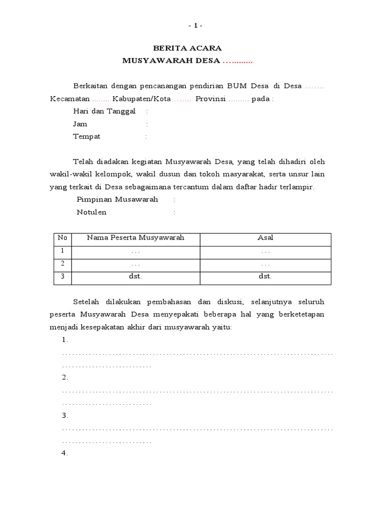 Berita Acara Musyawarah Desa BUM Desa | PDF | Politik | Game & Aktivitas