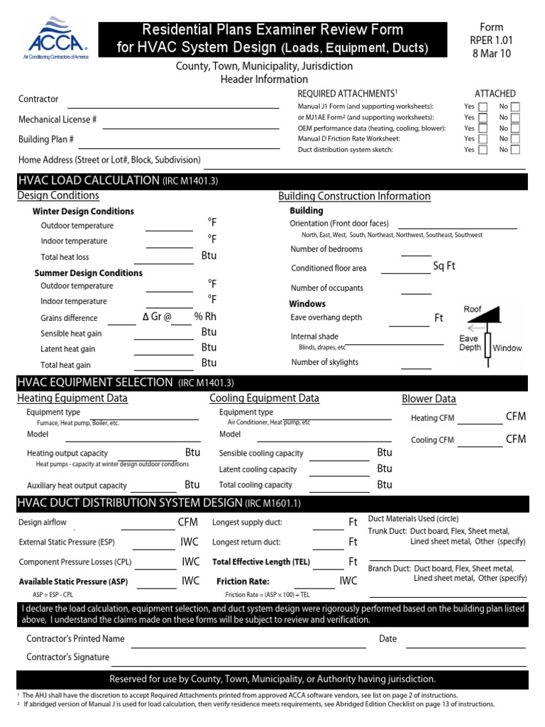 HVAC Design Review Form 101 ICC | PDF