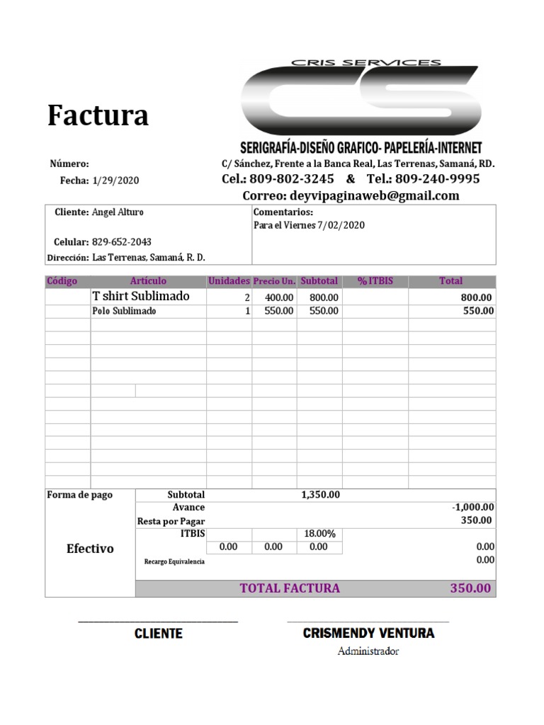 Factura Angel Alturo 29 1 2020 | PDF