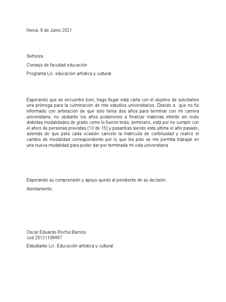 Solicitud de prórroga para estudios universitarios | PDF