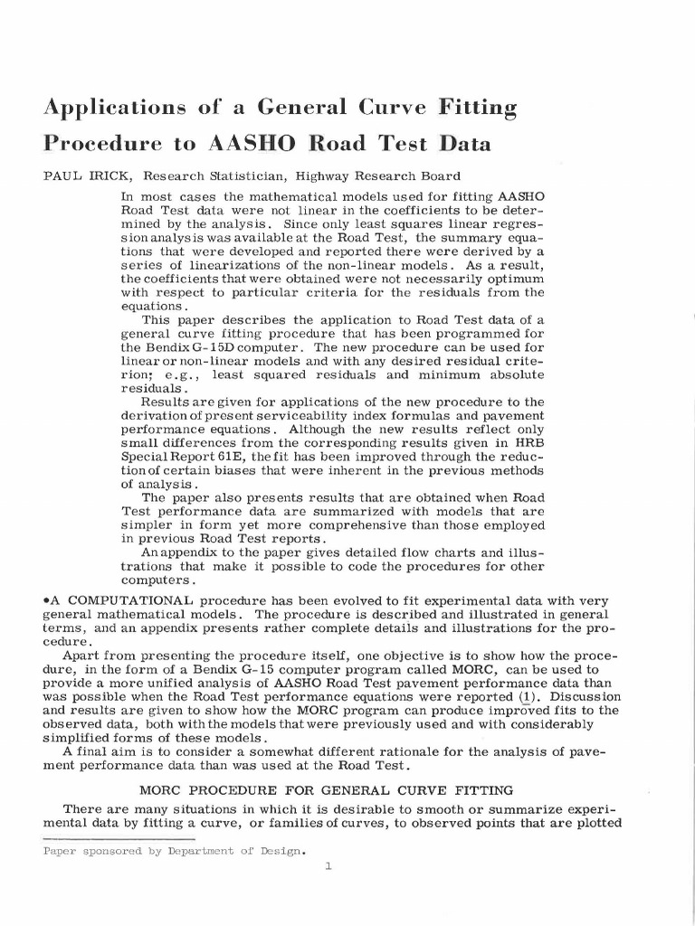 Applications of A General Curve Fitting Procedure To Aasho Road Test ...