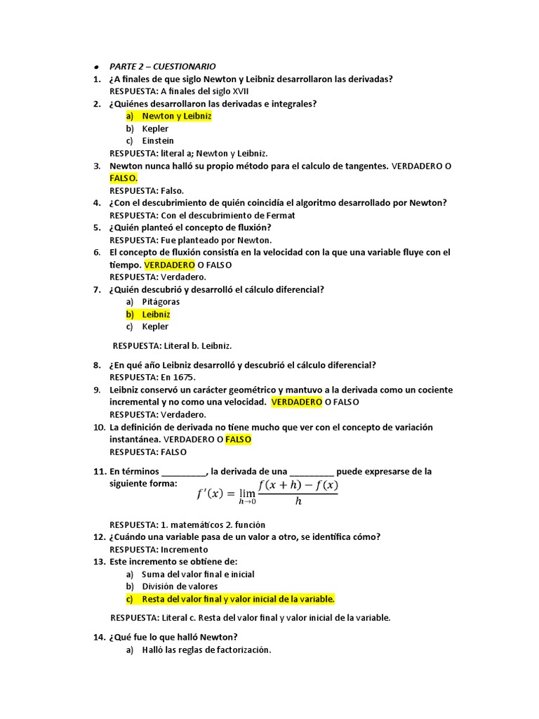 CUESTIONARIO 1 CALCULO | PDF | Derivado | Cálculo
