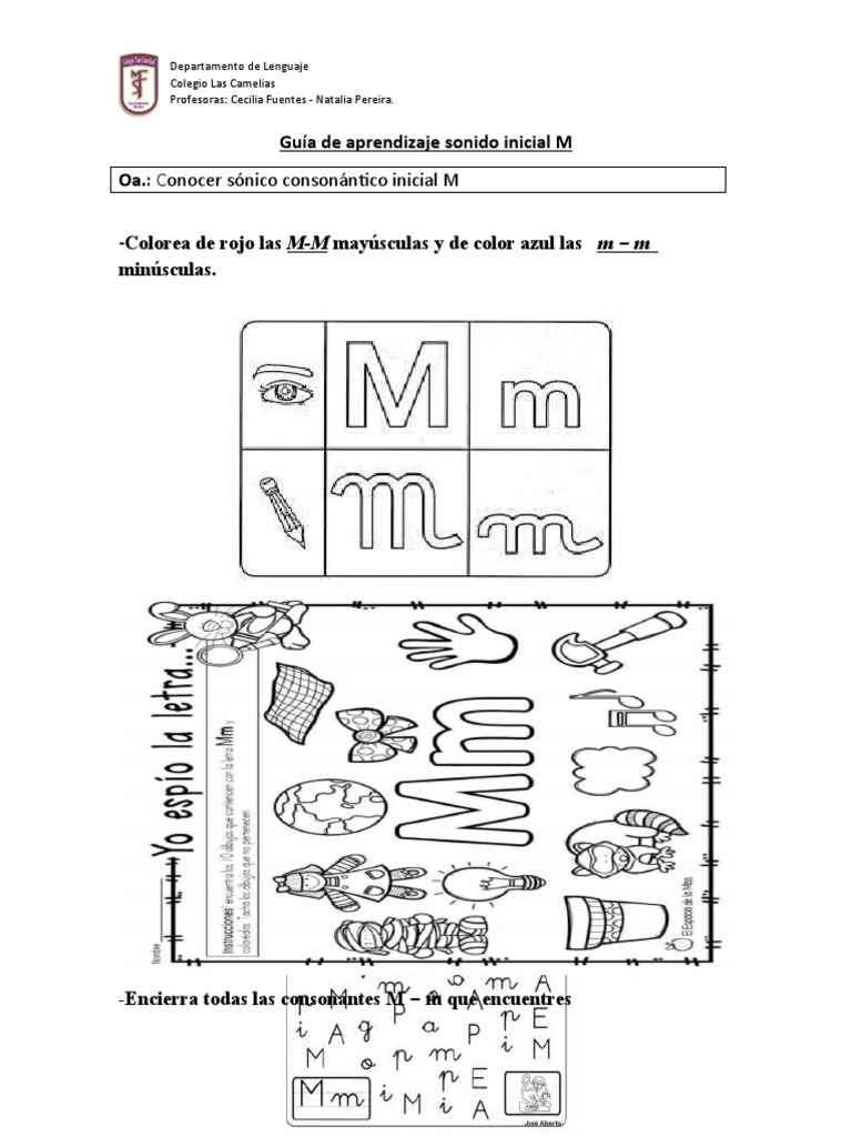 Guía de Aprendizaje Sonido Inicial M | PDF