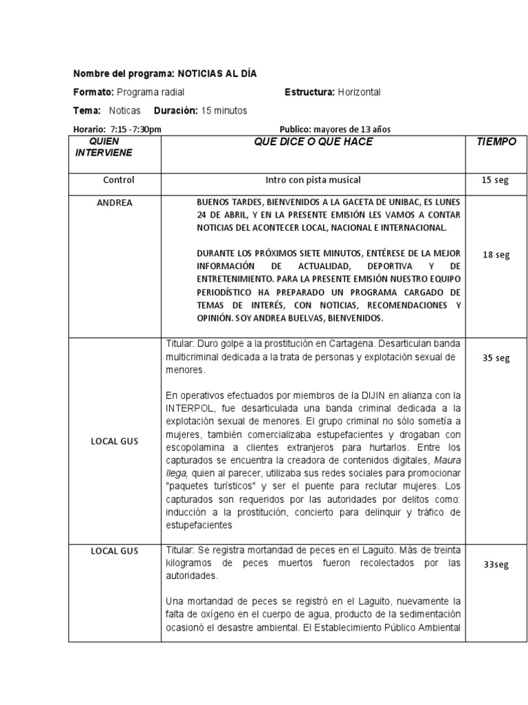 Guion de Programa Radial | PDF