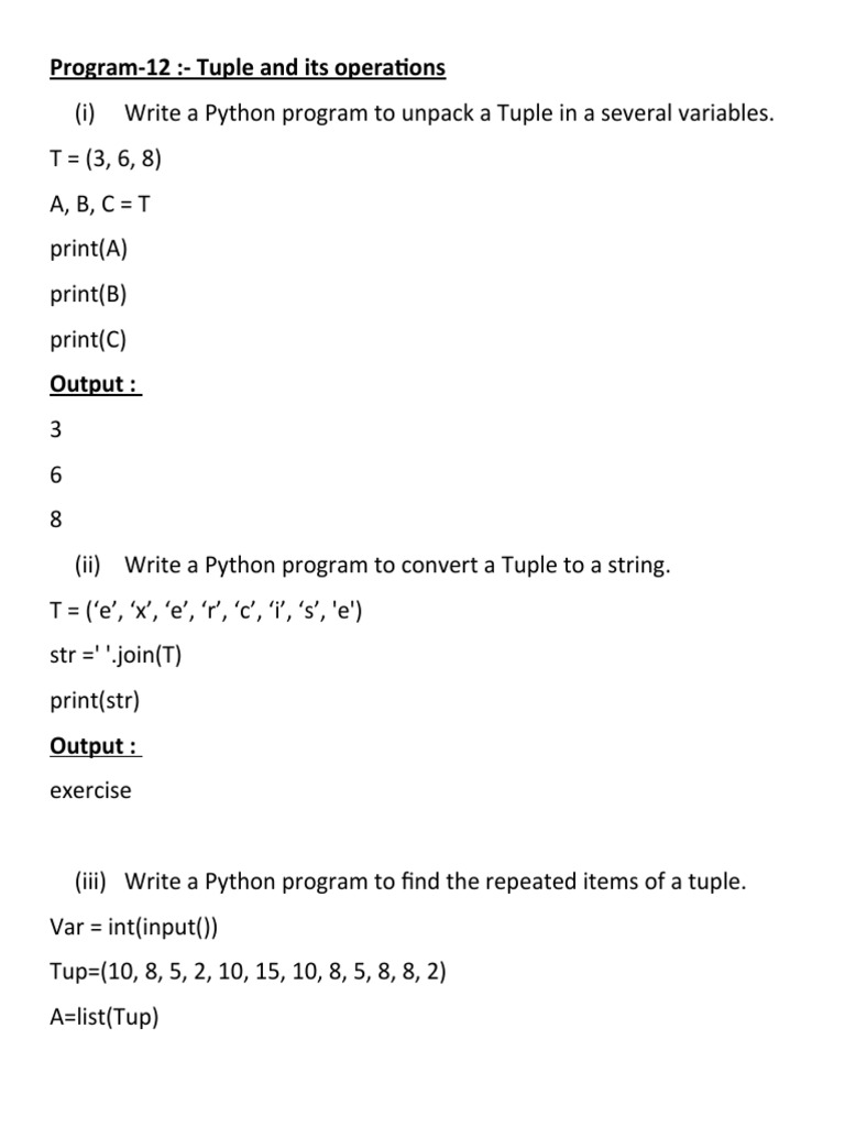 Program-12:-Tuple and Its Operations | PDF