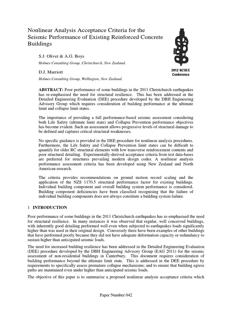 3 16 Paper Nonlinear Analysis Acceptance Criteria For The Seismic Performance Of Existing