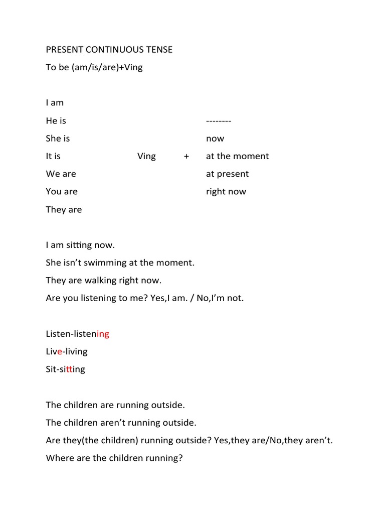 Present Continuous Tense | PDF