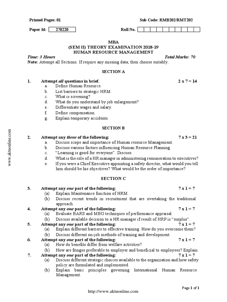 Mba 2 Sem Human Resource Management Rmb202 2019 | PDF