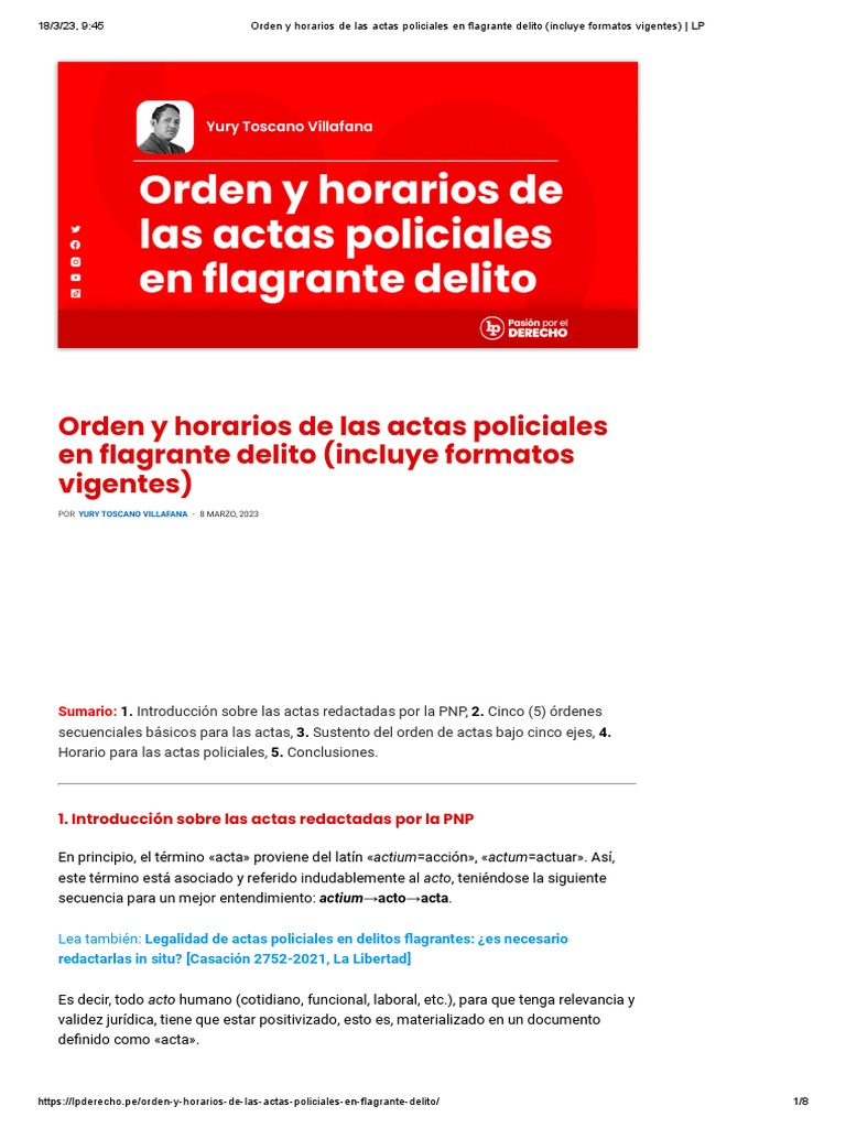 Orden y Horarios de Las Actas Policiales en Flagrante Delito (Incluye ...