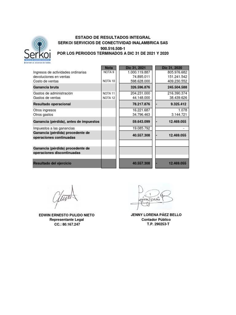 Estado de Resultado Integral 2021 | PDF