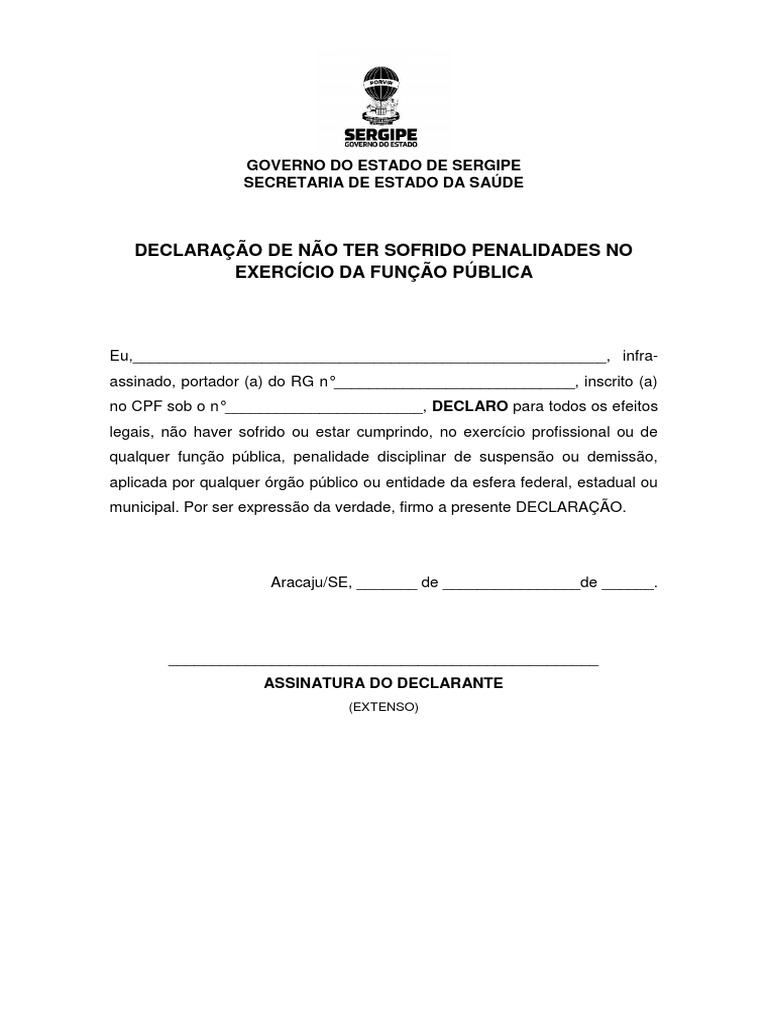 Declaracao de Nao Ter Sofrido Penalidades No Exercicio Da Funcao Publica 1 | PDF