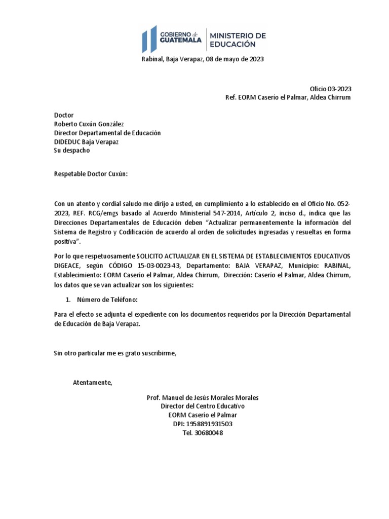 Oficio-modelo Solicitud Actualización (1) | PDF