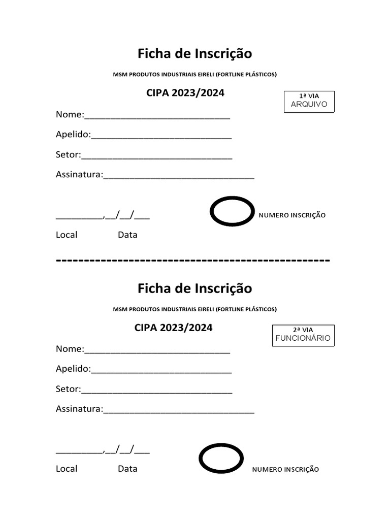 Modelo de Ficha de Inscrição CIPA | PDF