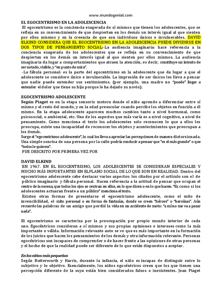 Egocentrismo Adolescente según Elkind | PDF