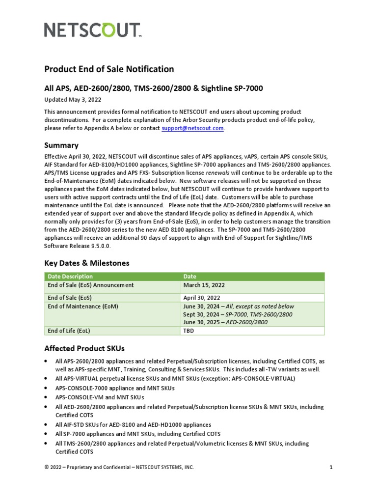 Arbor - End-of-Sale Notice - May2022 | PDF