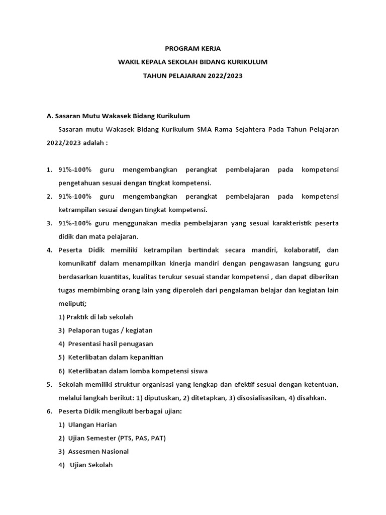 Program Kerja Waka Kur | PDF