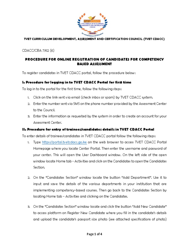 TVET CDACC Candidate Registration Guide | PDF | Invoice | Internet