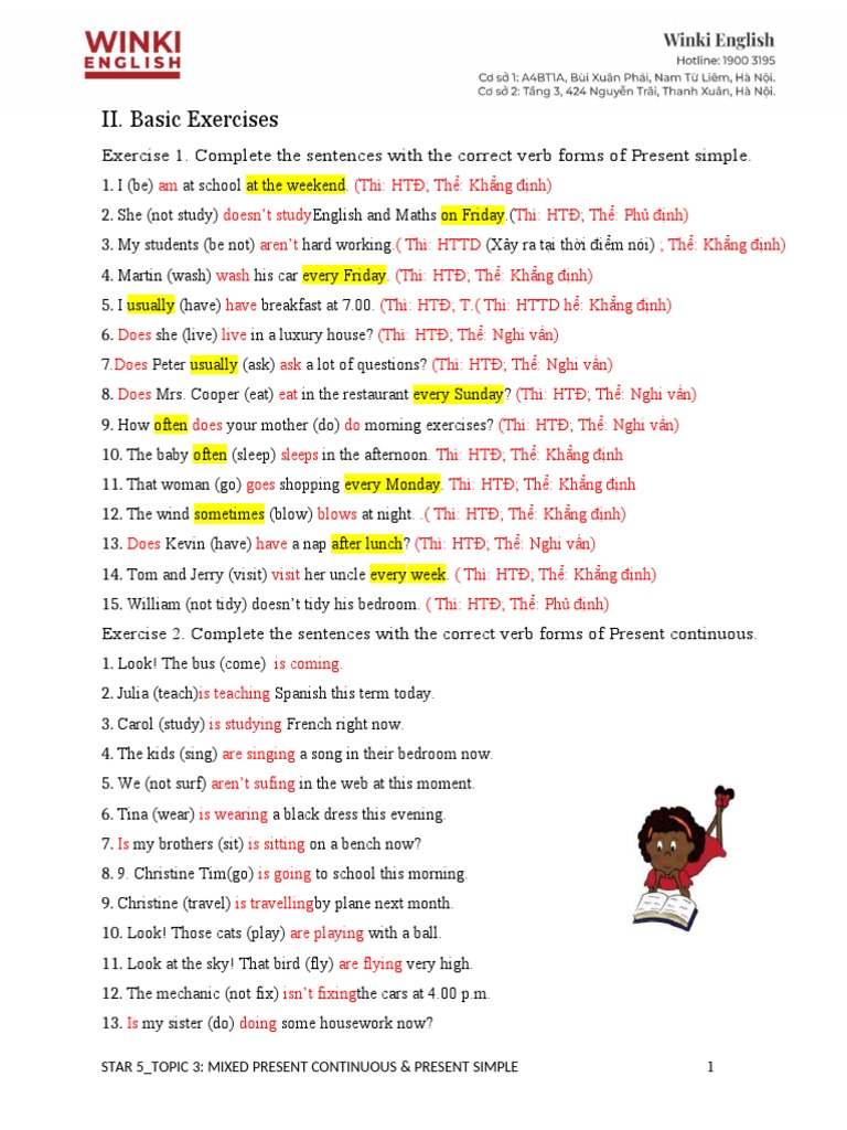 Mixed Present Simple and Continuous Exercises | PDF | Language Arts ...