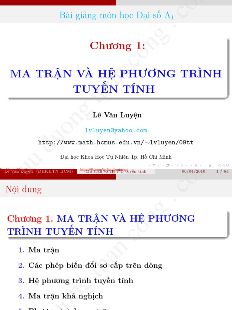 Dai So Tuyen Tinh Le Van Luyen Ch1 Ma Tran (Cuuduongthancong - Com) | PDF