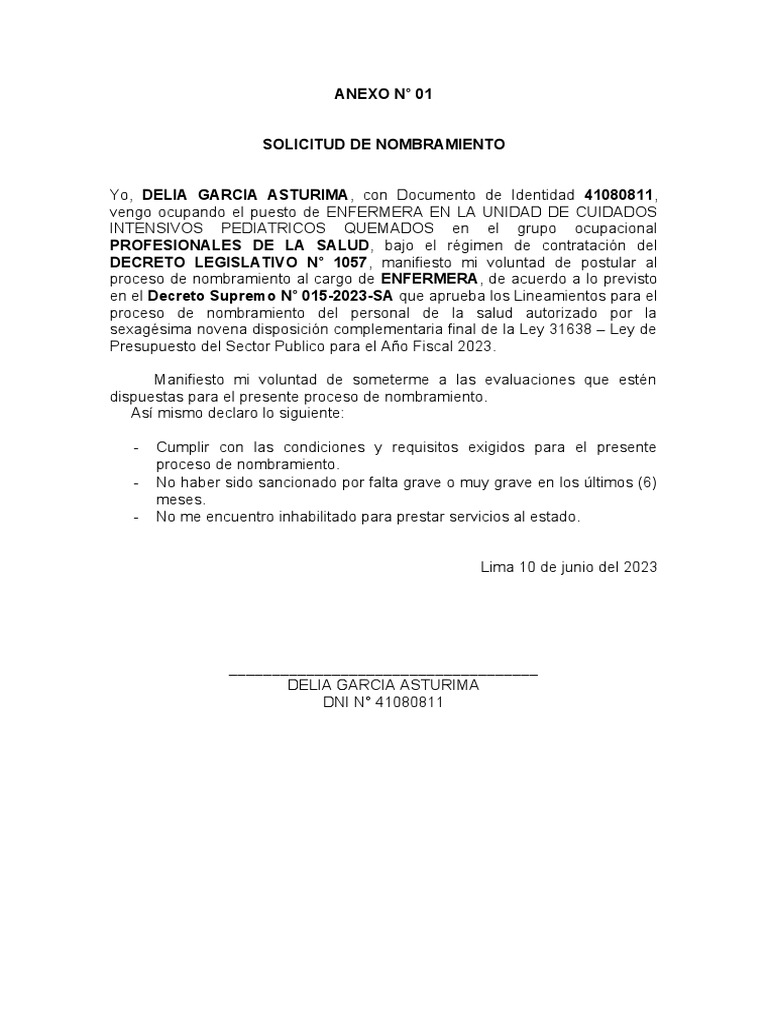 Solicitud de Nombramiento | PDF