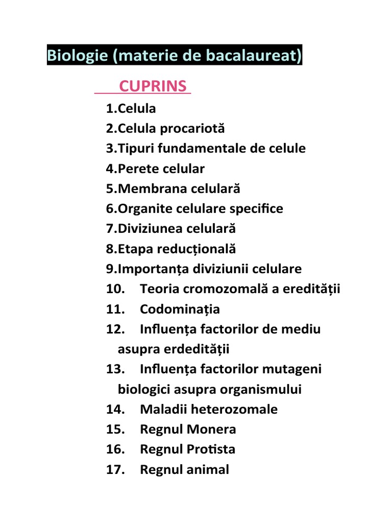 Biologie Materie Bac | PDF