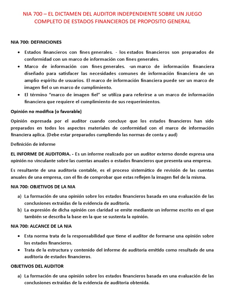 Nia 700 Resumido | PDF | Auditoría | Auditoría financiera