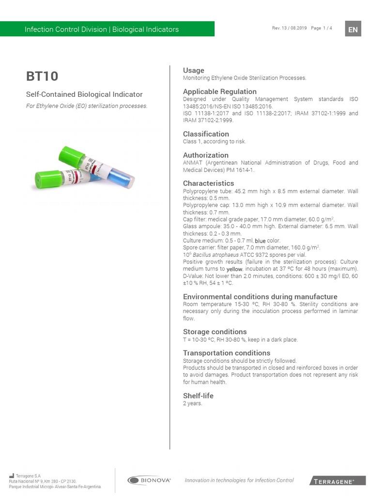 01 - Terragene - BT10 - Ficha Tecnica | PDF | Sterilization (Microbiology)