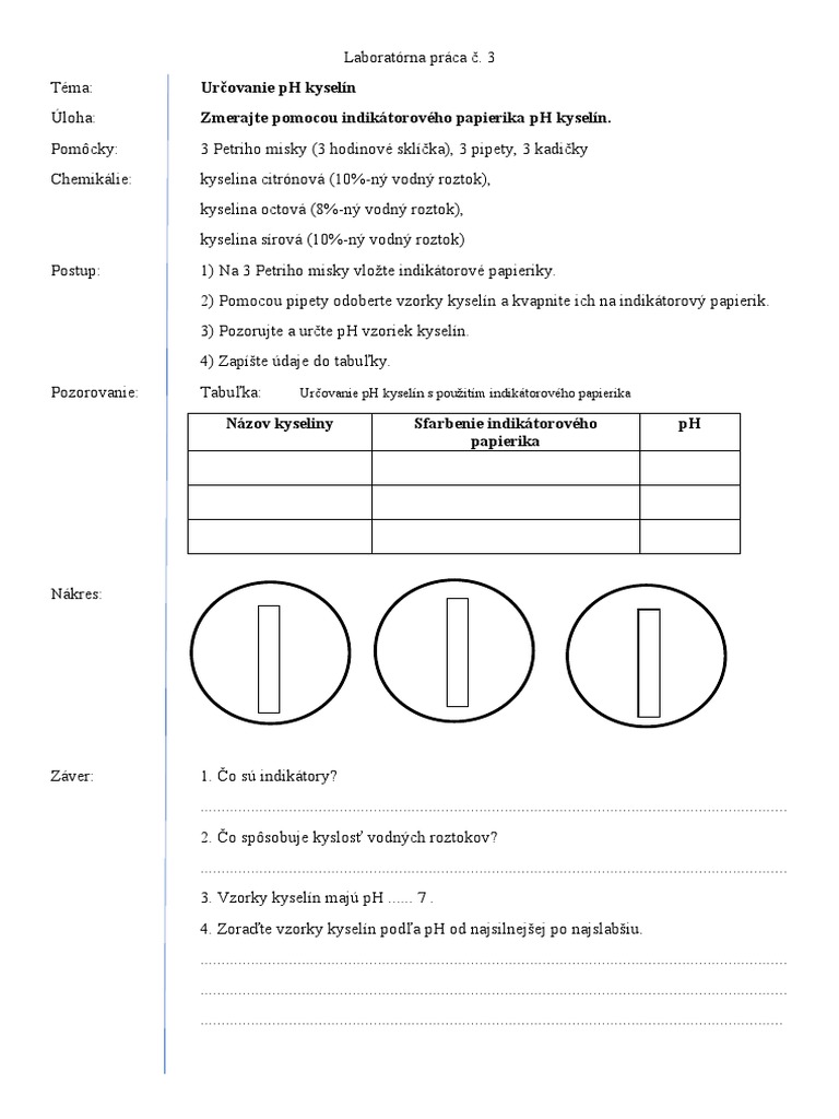 Lab. Prã¡ca UrÄ Ovanie PH Kyselã N 8.roä . | PDF