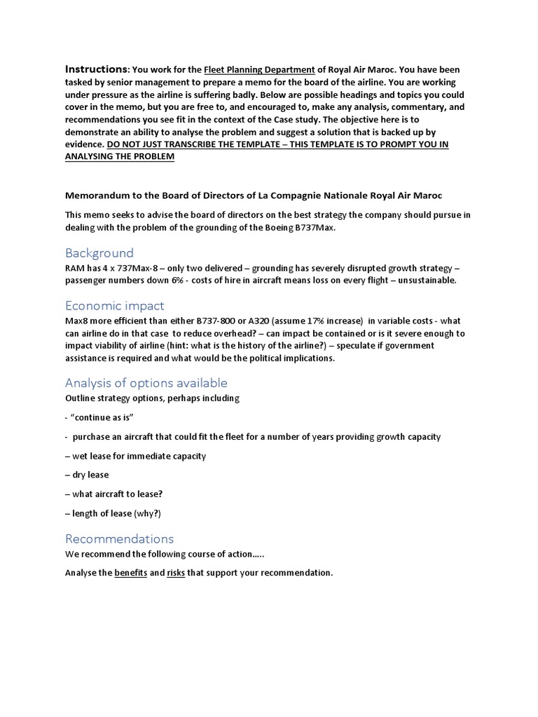 12 - RAM - Case Study - Template - Memorandum To Airline Board On ...