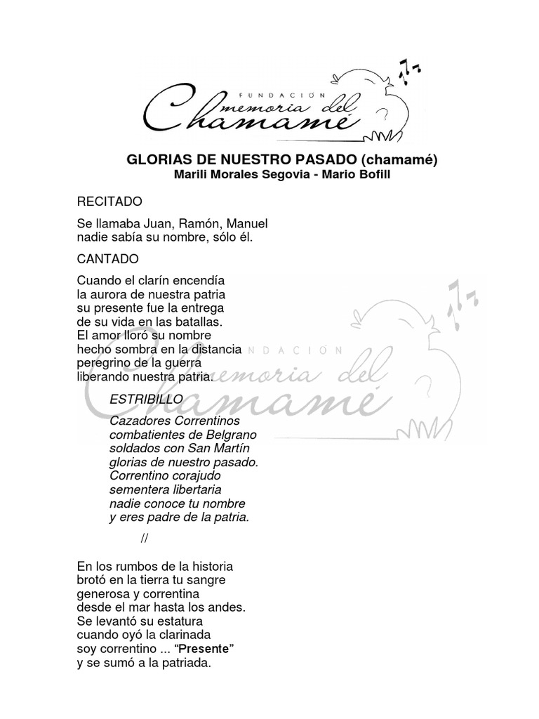 GLORIAS DE NUESTRO PASADO Letra Chamamé | PDF