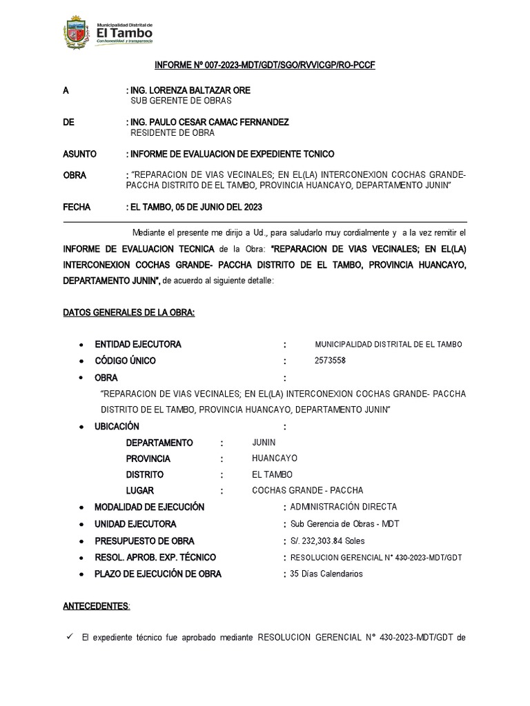 INFORME #07 - INF SITUACIONAL Pacccha | PDF